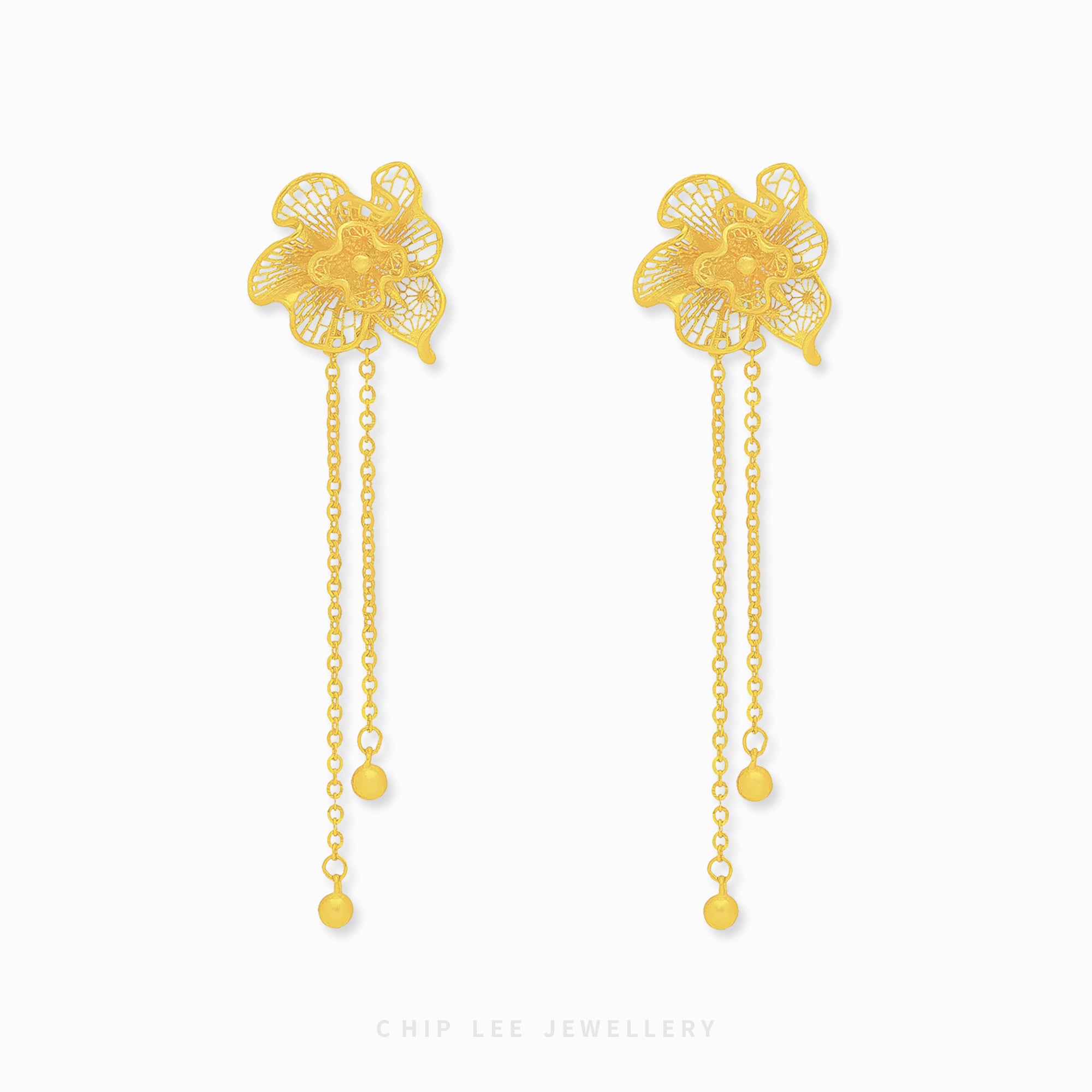 999 24K Gold Flora Earring – Elegant Floral Gold Studs